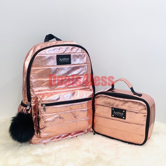 Justice | Bags | Justice Backpack Set Rose Gold Quilted Foil Nwt | Poshmark